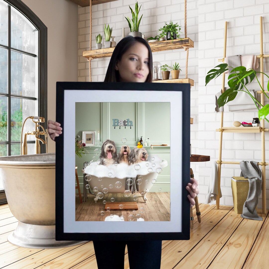 Custom Pet Portraits Frames Funny Dog or Cat Portrait Pet in Bathtub ...