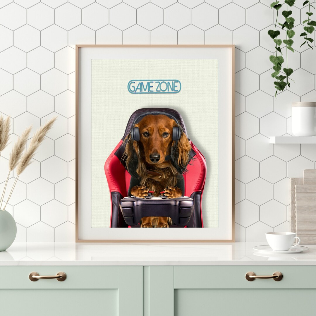 Custom Pet Portraits - Unique Art of Pets Playing Video Games in Gamer ...