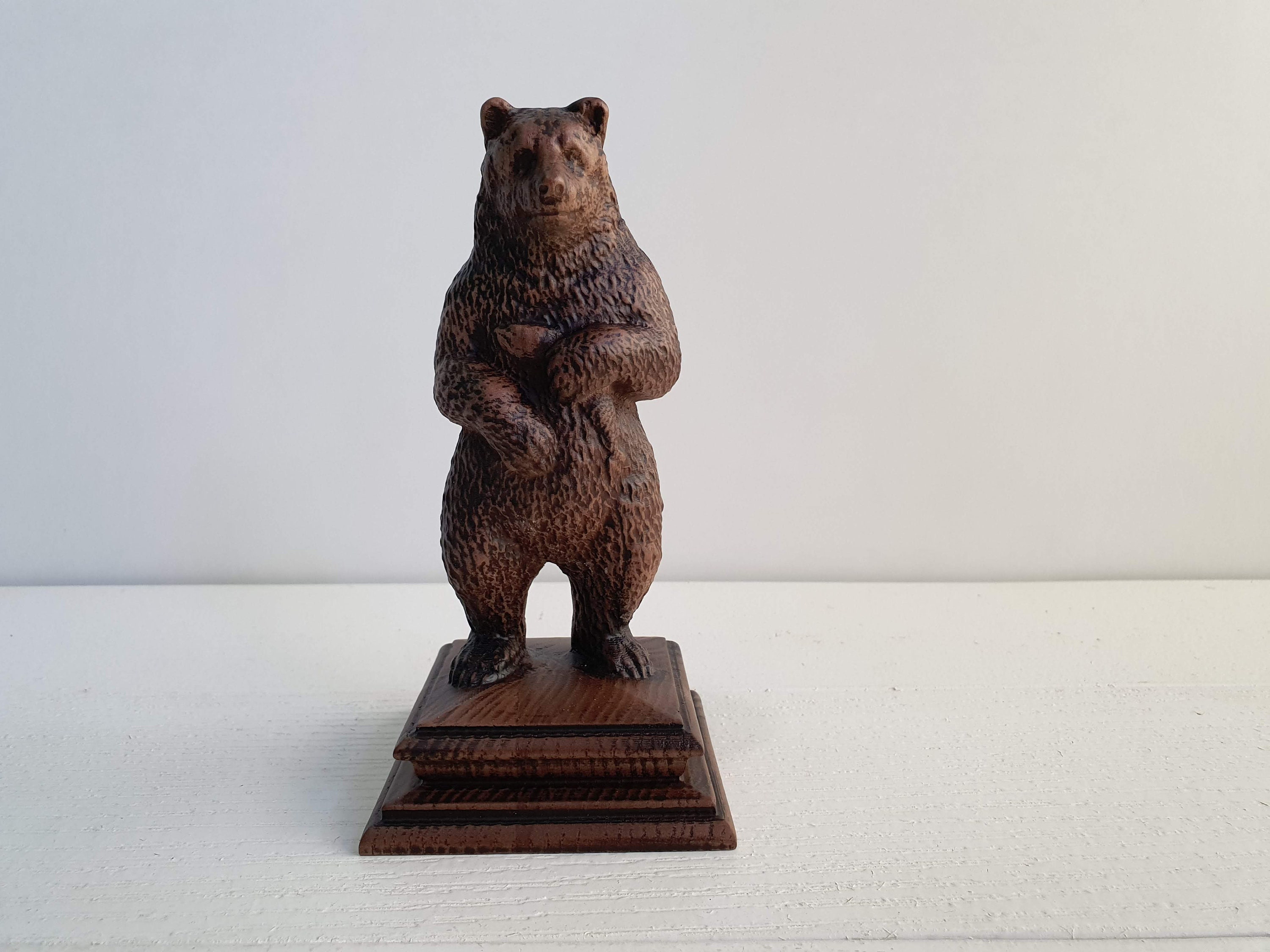 Bear Statue of Wood, Bear Wooden Finial for Staircase Newel Post, 1pc ...