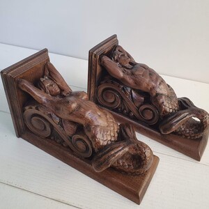 Pair of Carved Corbel Merman and Mermaid of Wood, Painted or Unpainted ...