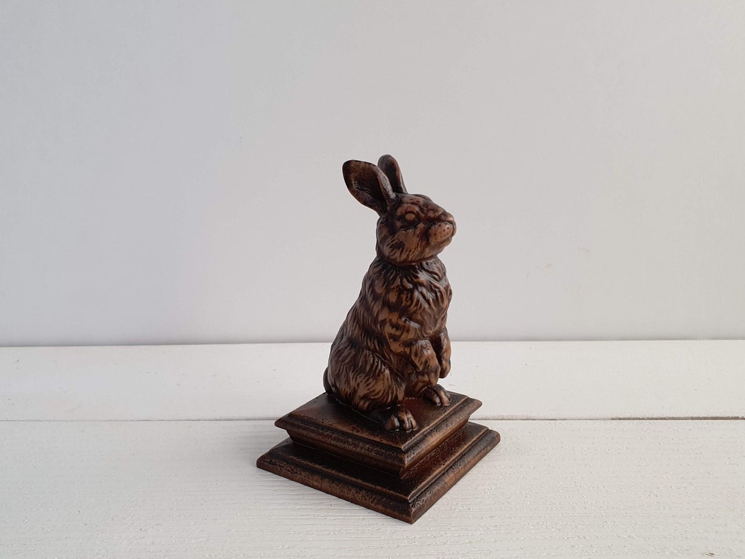Easter Bunny Statue of Wood, Rabbit Wooden Finial for Staircase Newel ...