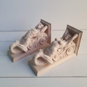 Pair of Carved Corbel Merman and Mermaid of Wood, Painted or Unpainted ...
