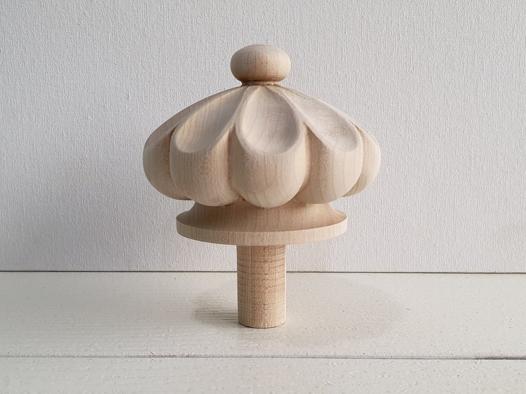 Decorative Carved Staircases Newel Post Cap, Screw Included, Solid Wood ...