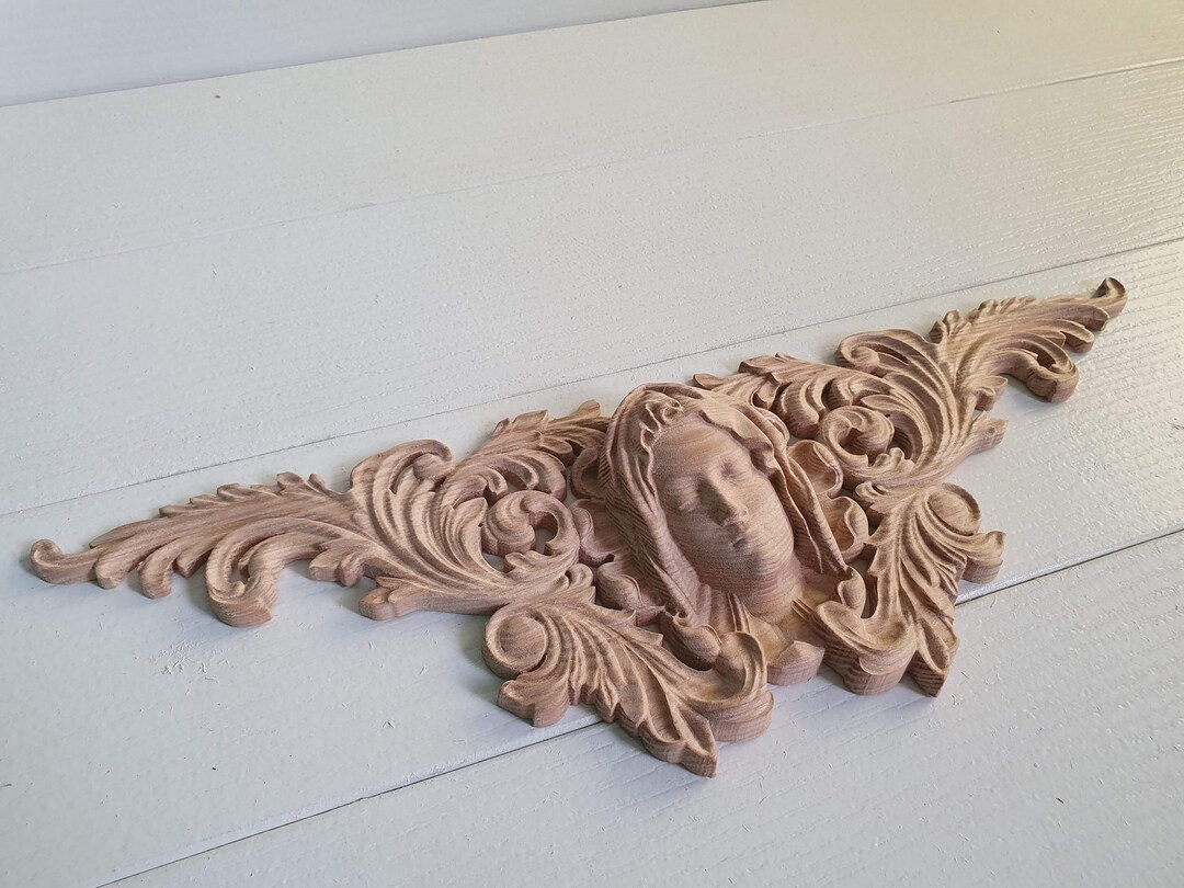 Our Lady Carved Decoration of Wood, Horizontal Decor, Wooden Onlay. - Etsy