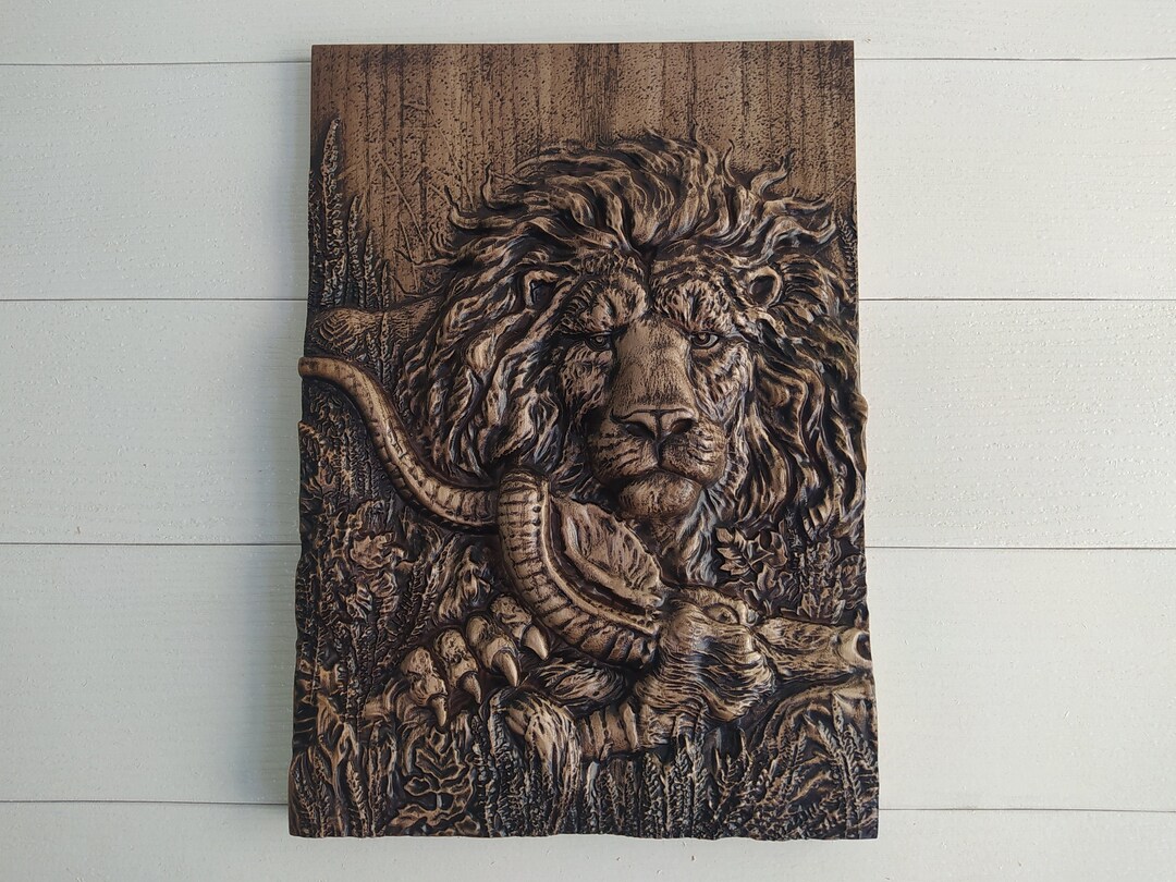 Panel Lion and Prey Made of Wood - Etsy