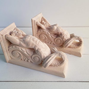 Pair of Carved Corbel Merman and Mermaid of Wood, Painted or Unpainted ...