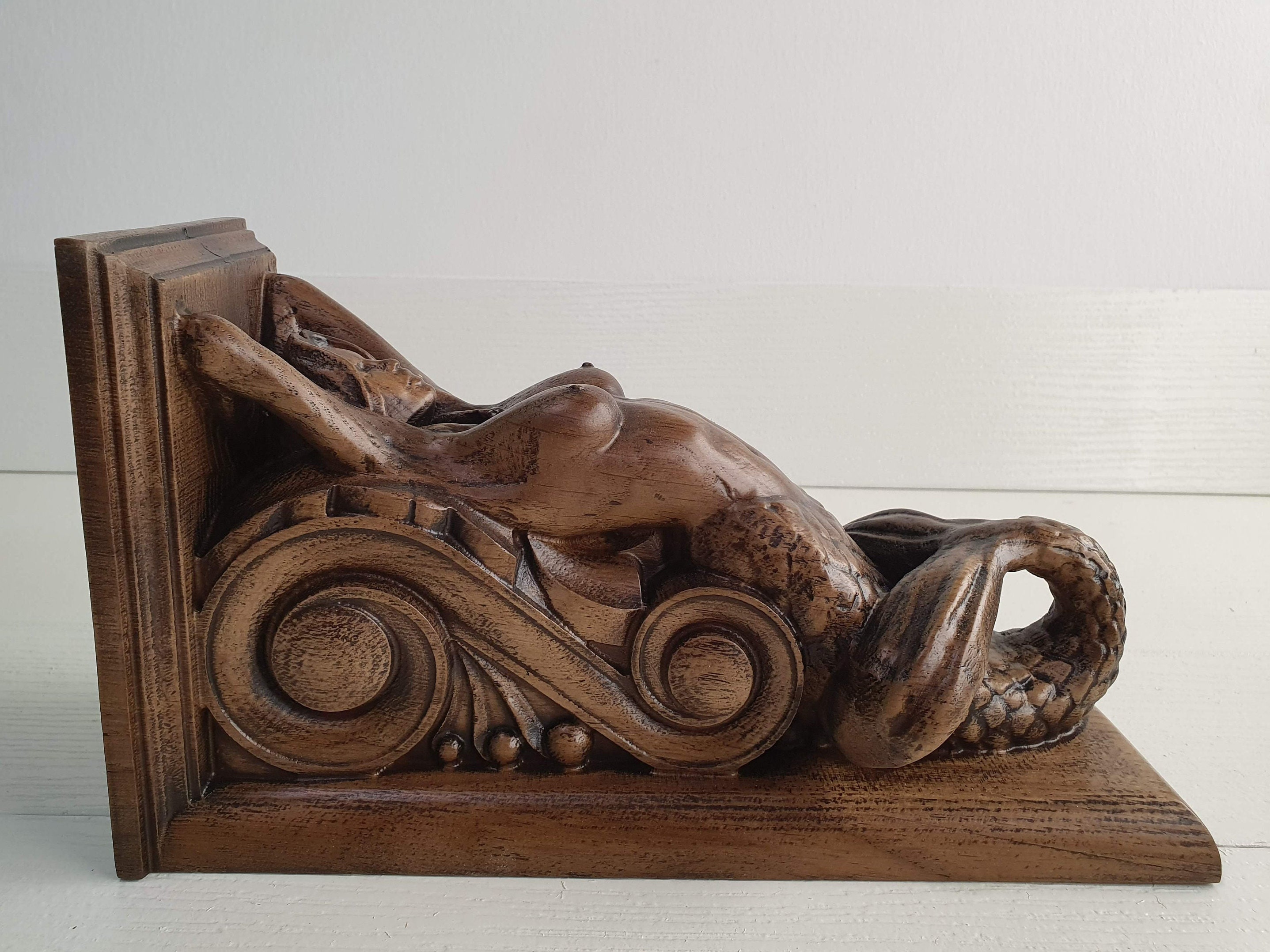Corbel Mermaid of Wood, Decorative Carved Wooden Corbel, 1pc, Home Wall ...