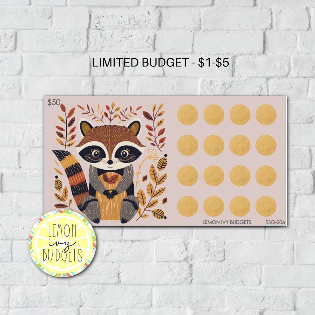 Fall Scratch off Savings Challenge, Autumn Savings Challenge, Raccoon ...