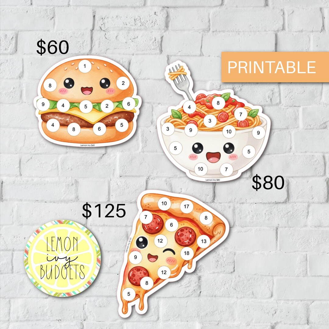 PRINTABLE Mini Food Scratch off Savings Challenges, Color in Savings ...