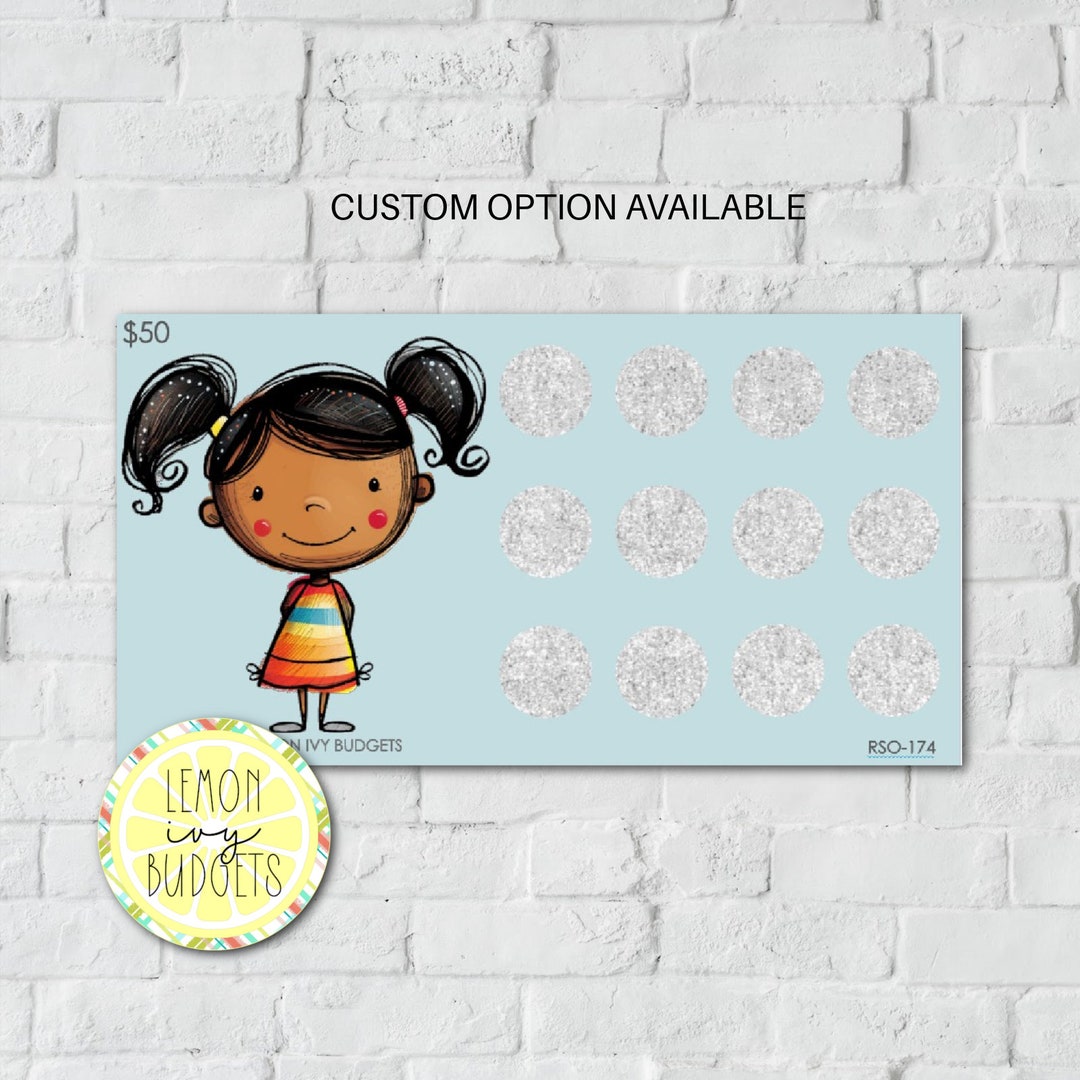 Girl Scratch off Savings Challenge, African American Girl Savings ...