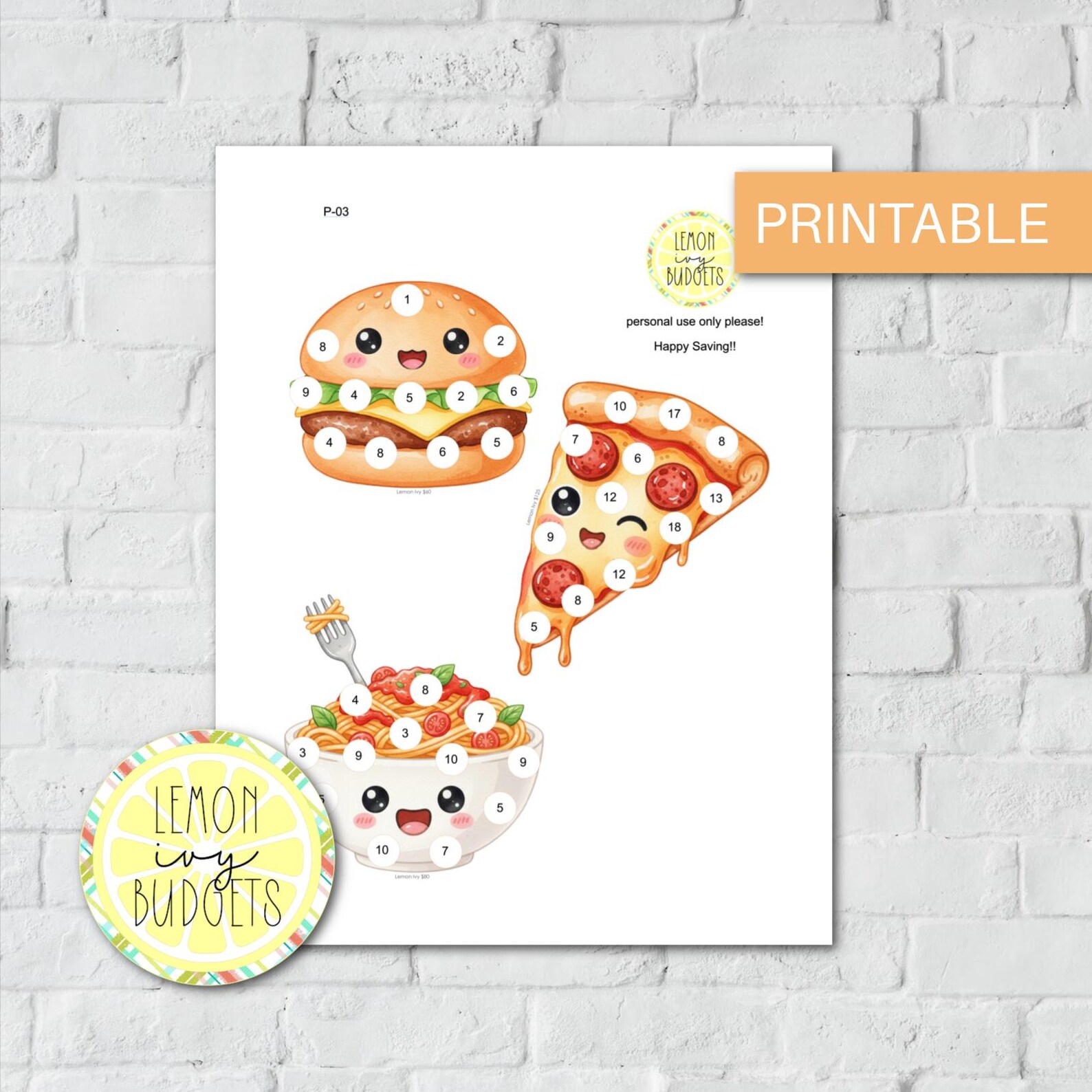 PRINTABLE Mini Food Scratch off Savings Challenges, Color in Savings ...