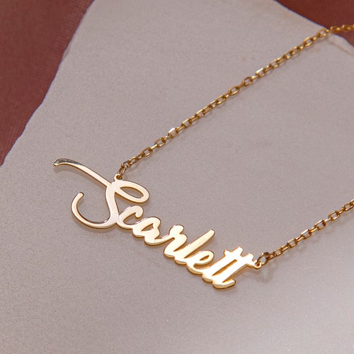 Dainty Script Name Necklace Solid Gold 1 Inch Personalized - Etsy