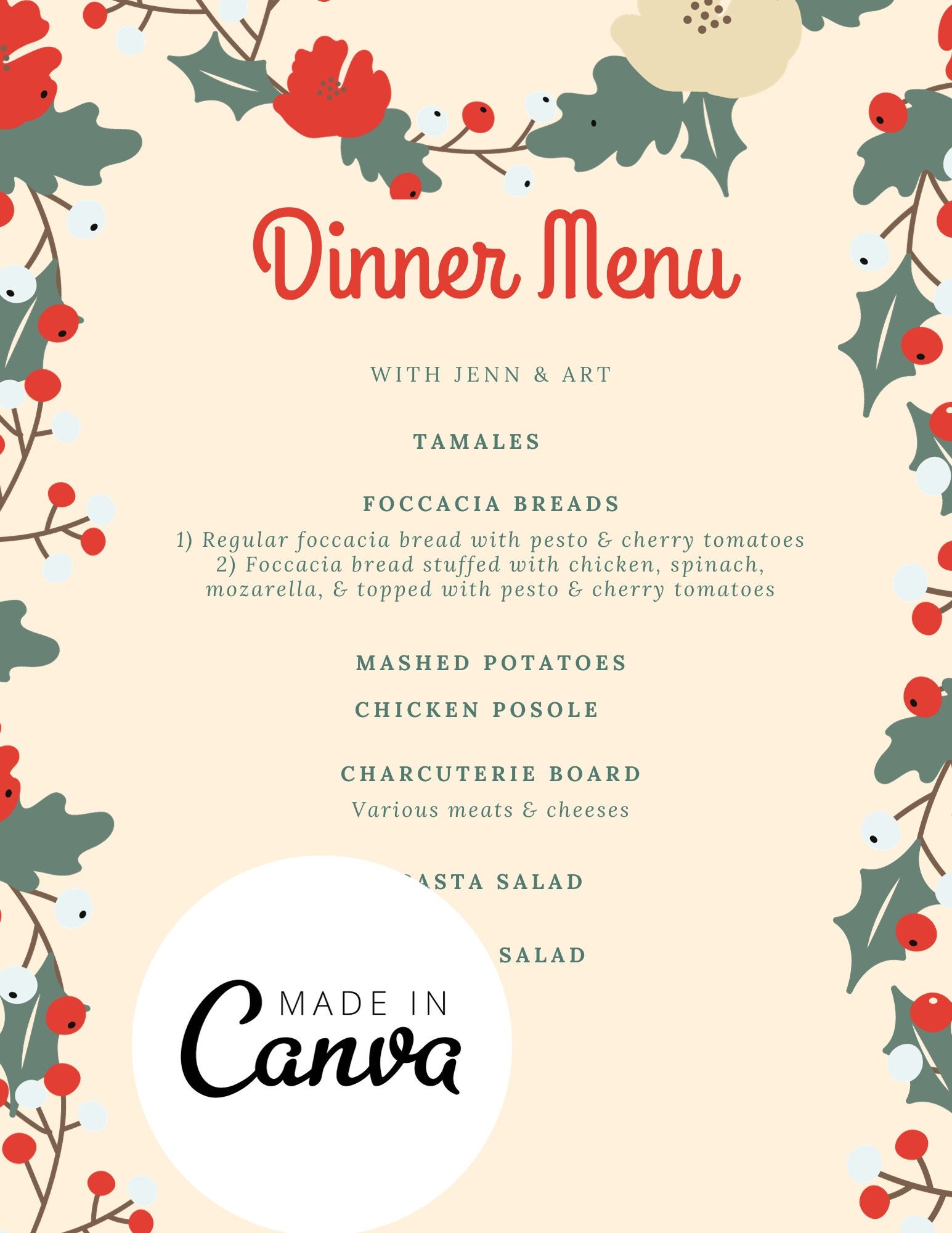 Christmas Xmas Dinner Menu, Customizable, Editable, Template, Canva - Etsy