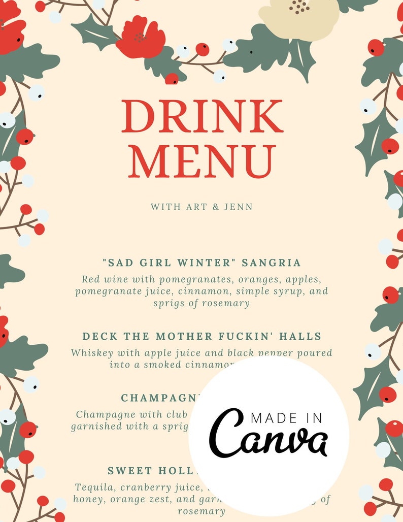 Christmas Xmas Drink Menu Template Hosting Canva, Customizable ...
