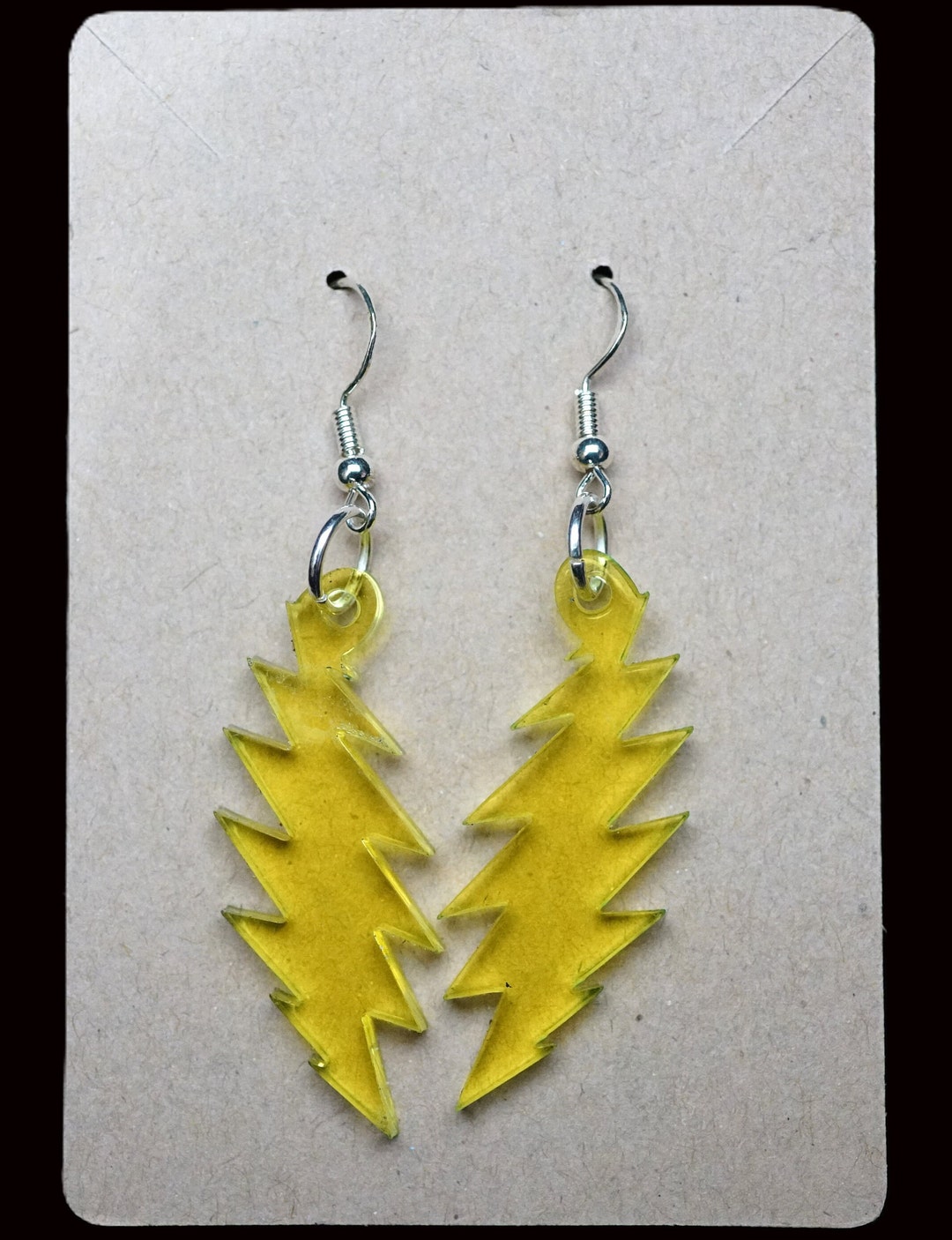 Lightning Bolt Dangle Earrings / 13-point Acrylic Yellow, Thunderbolt ...