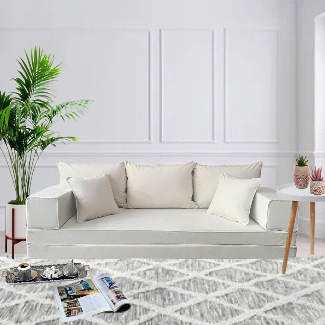 Modular Beige Velvet Floor Sofa Set - Bohemian Lounge Seating, Arabic ...