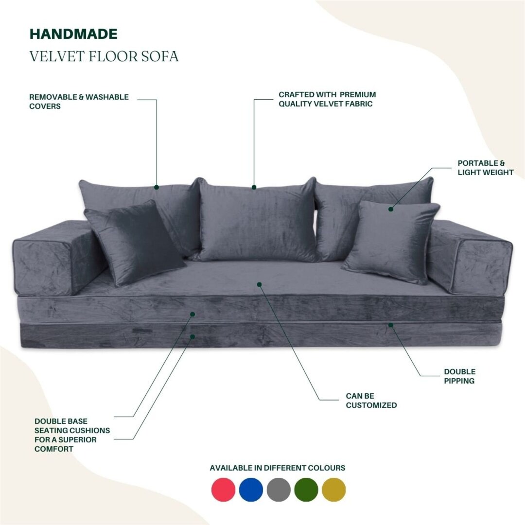 Arabic Majlis Inspired - Premium Grey Velvet Modular Floor Sofa Set ...