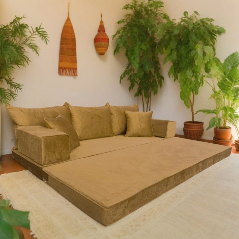 Modular Green Velvet Floor Sofa Set Bohemian Lounge Seating, Arabic ...