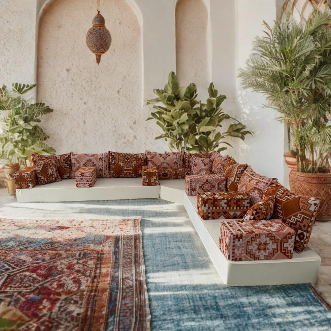 Moroccan Floor Sofa Set | Modular Velvet Corner Seating - Etsy