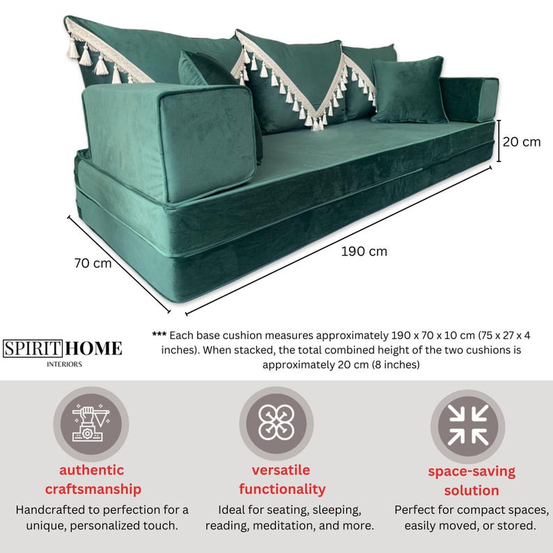 Modular Green Velvet Floor Sofa Set - Bohemian Lounge Seating, Arabic ...