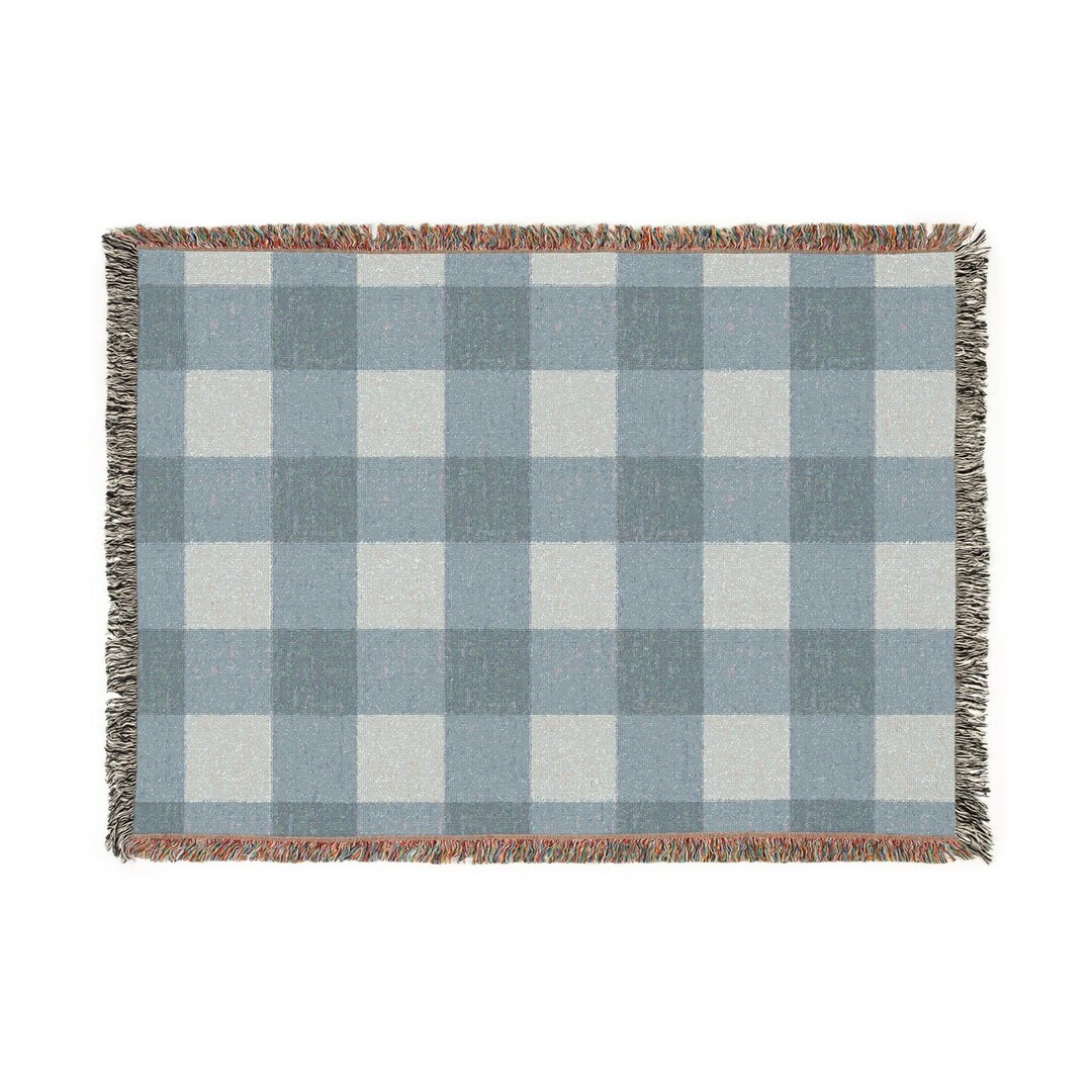 Woven Blanket, Checkered Light Blue, Neutral Home Decor Throw Blanket ...