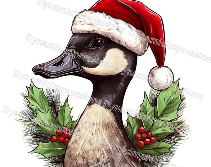 Christmas Goose Holiday Clip Art Xmas Bird With Hat & Holly Canada ...