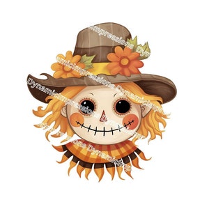 Whimsical Fall Halloween Scarecrow Clip Art - Instant Download ...