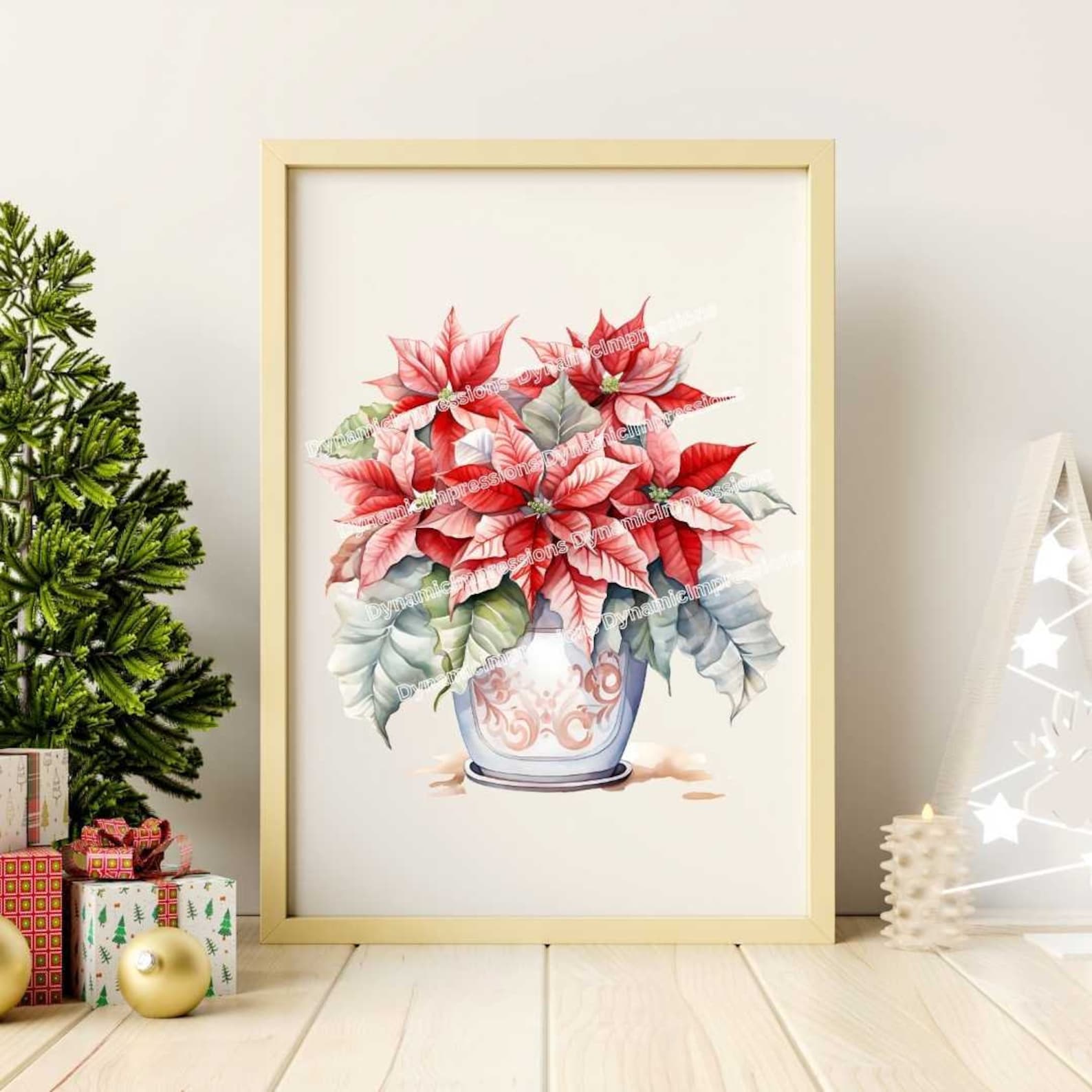 Watercolor Potted Poinsettias Poinsettia PNG Christmas Poinsettias ...
