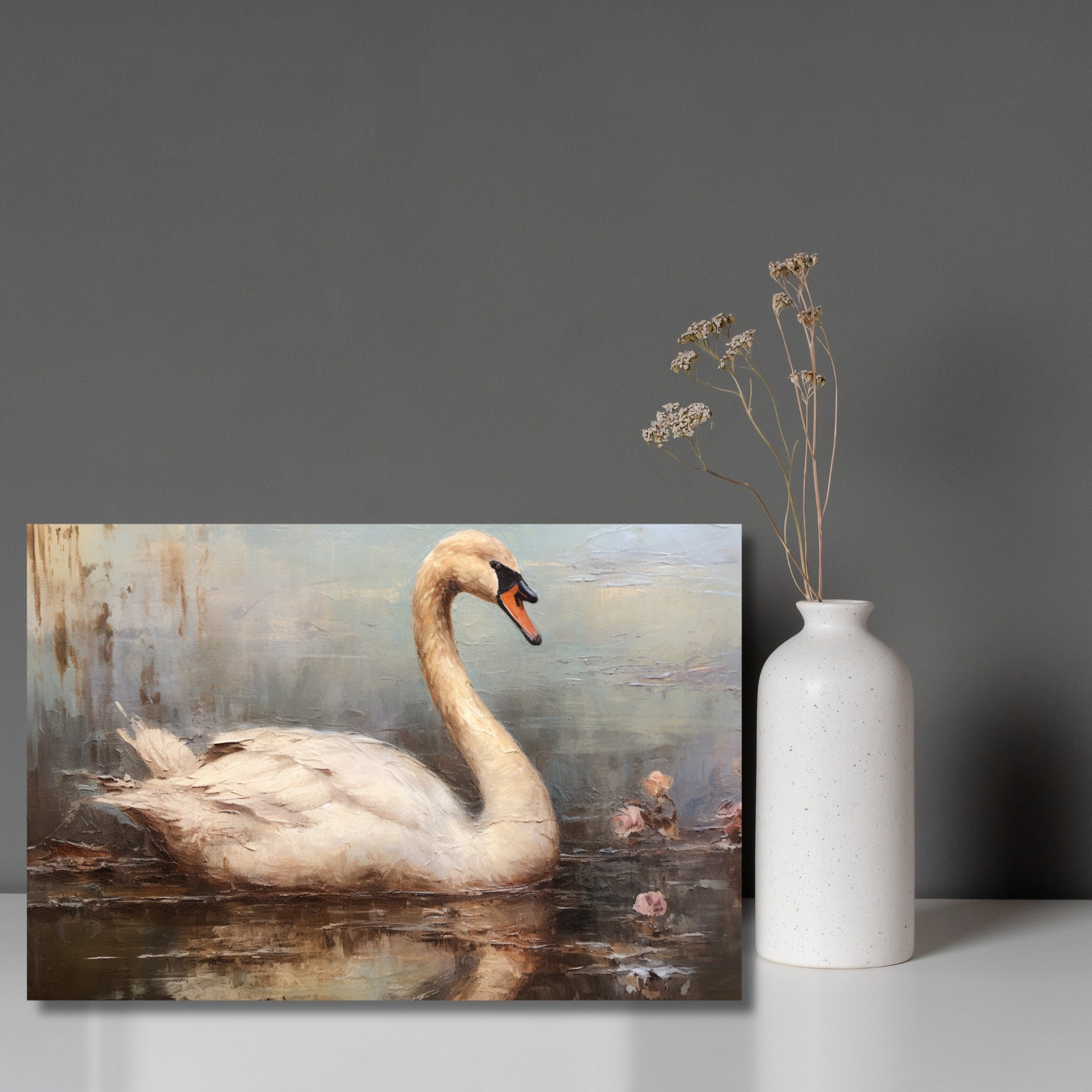 Vintage Victorian Swan Oil Style Painting Wrapped Canvas Gallery Print ...
