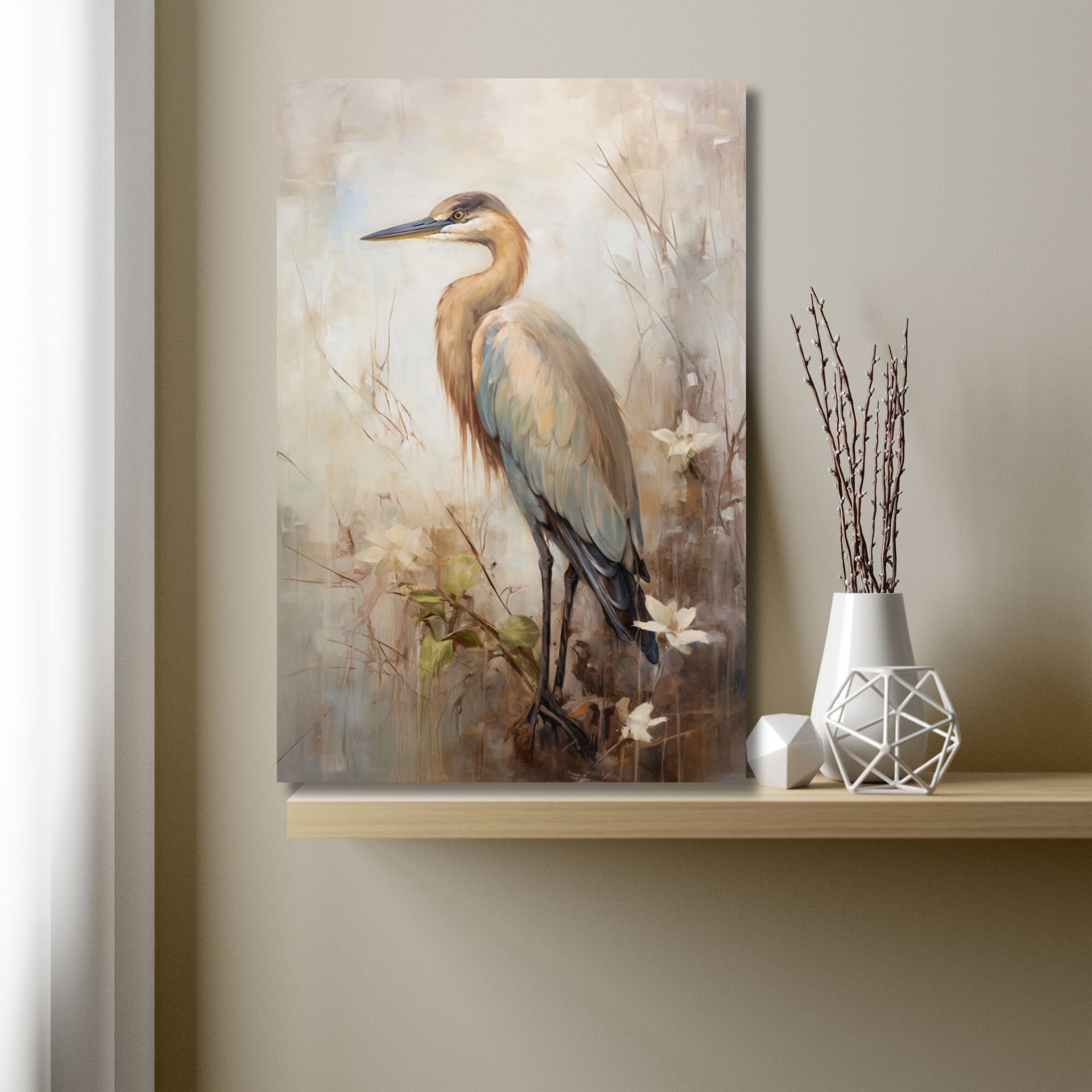 Heron Oil Painting - Nature-inspired Home Art - Wildlife Oil Painting ...