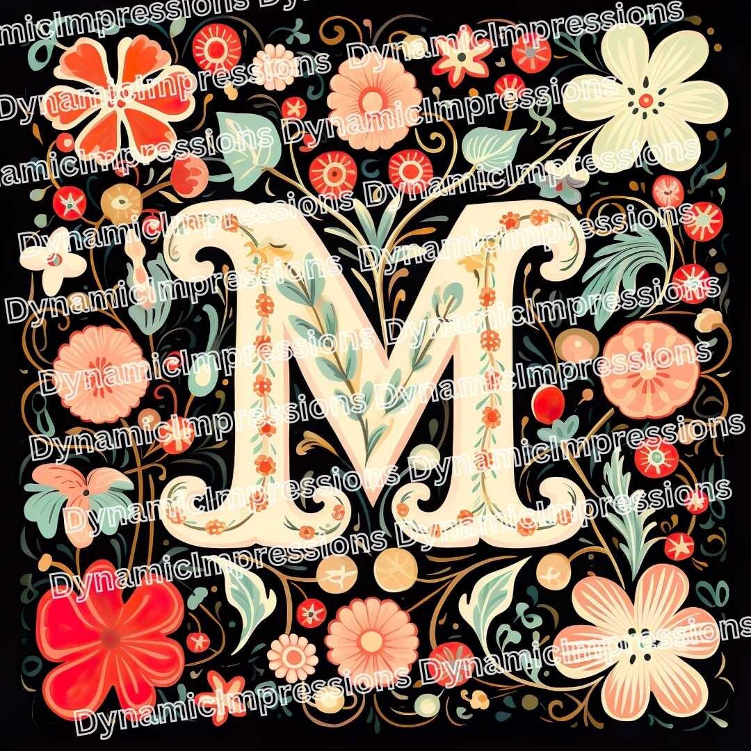 Floral Botanical M Monogram SVG | Elegant Initial M Logo Design ...