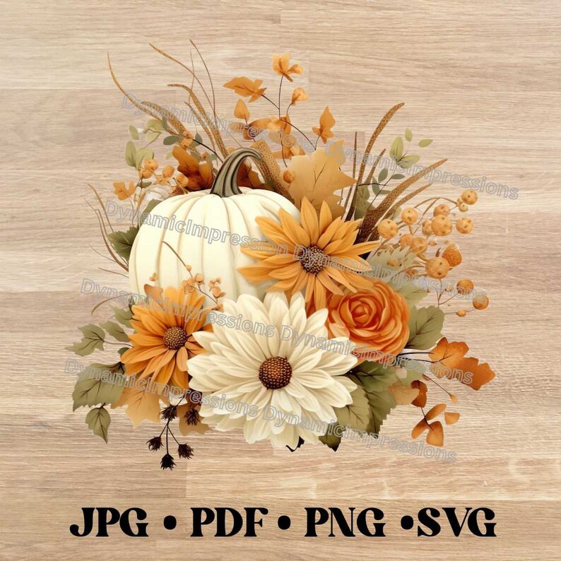 Boho Fall Harvest Floral Pumpkin Clip Art | Instant Download Svg, Jpg ...
