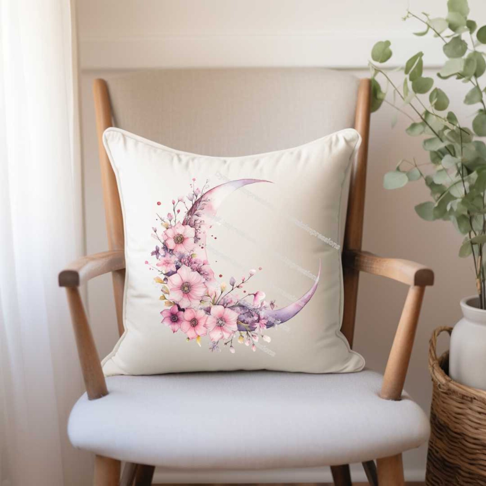 Pink Floral Crescent Moon Clip Art Celestial Lunar Design Instant ...