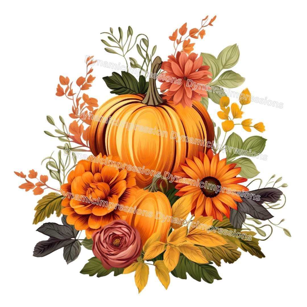 Vibrant Fall Harvest Floral Pumpkin SVG Clip Art | Instant Download Svg ...