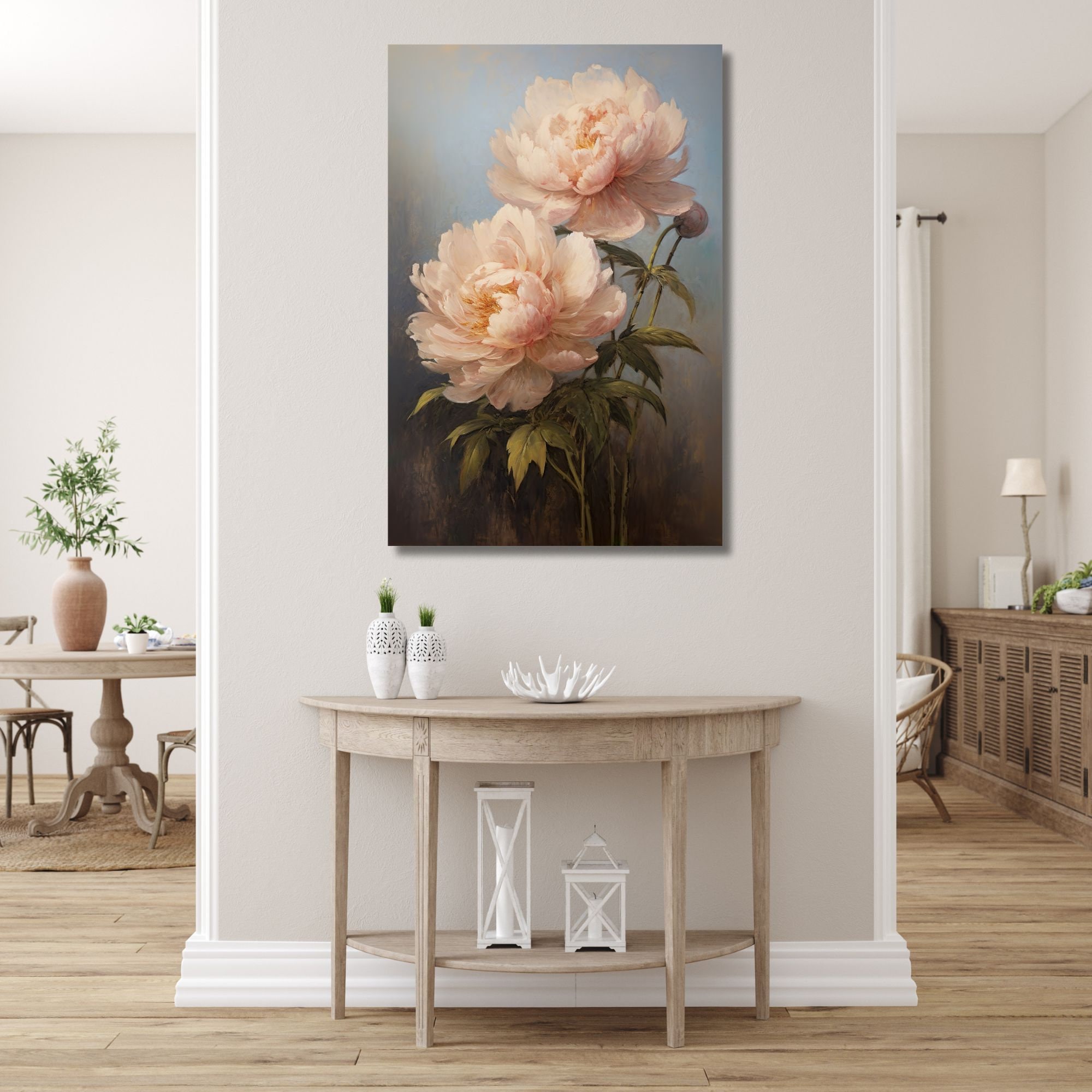 Vintage Antique-style Peonies Oil Painting - Canvas Gallery Wrap Print ...