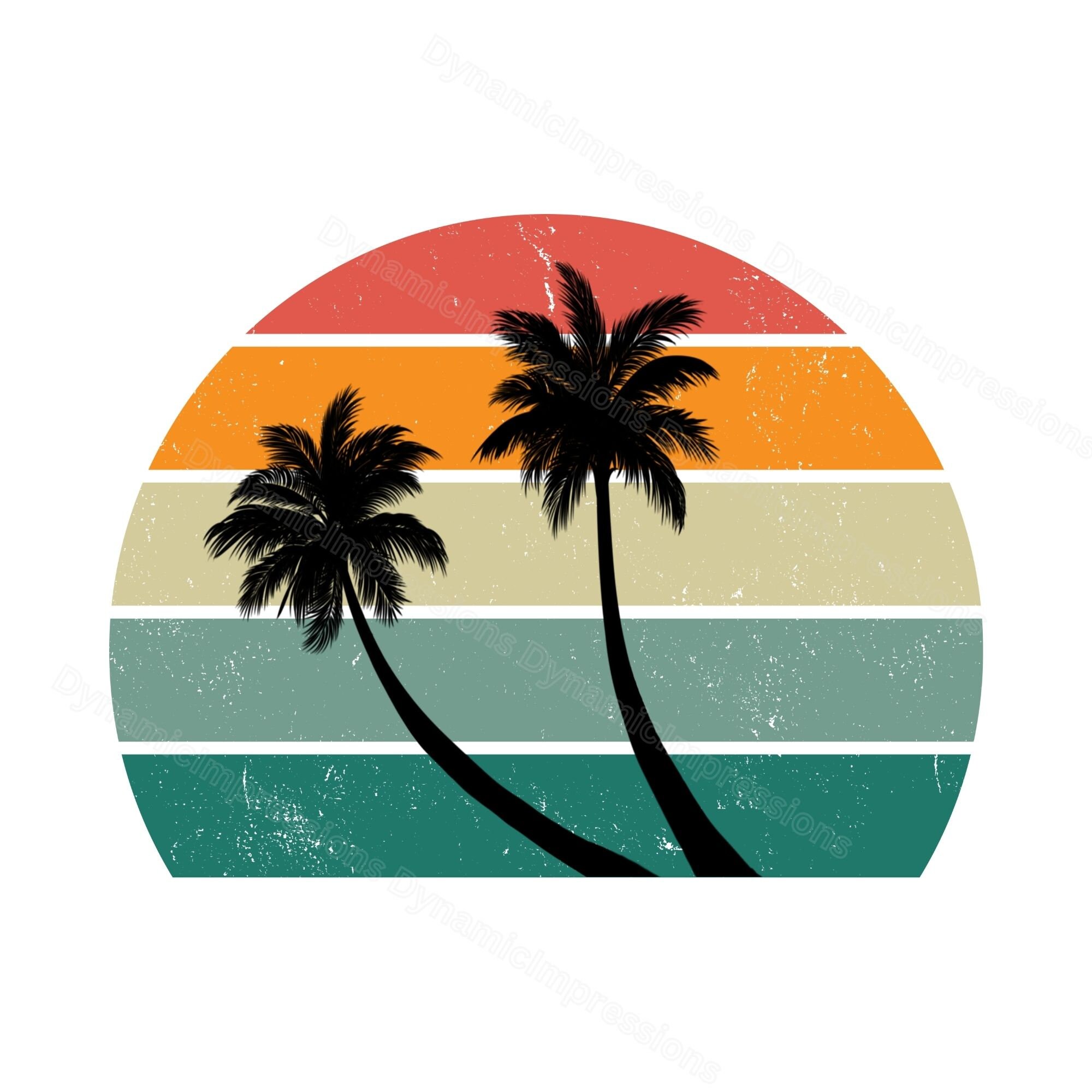 Retro Summer Palm Tree Sunset Clip Art | Instant Download | Red Orange ...