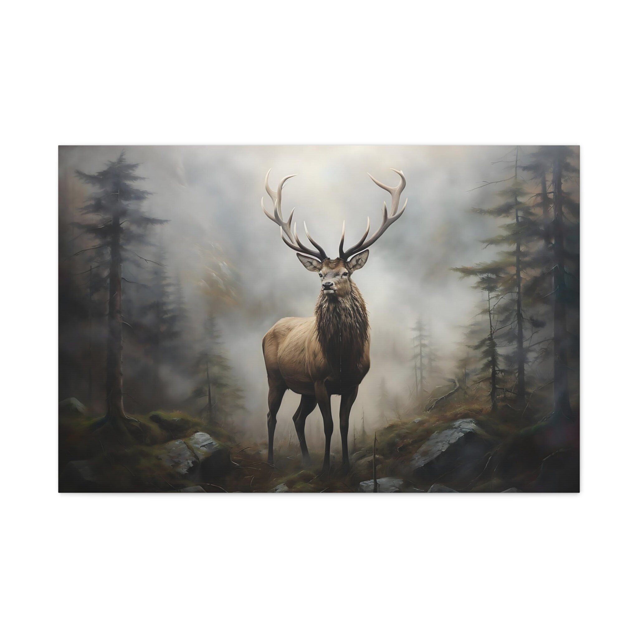 Dark Moody Elk Forest Canvas Print Matte Canvas Stretched 1.25" - Etsy