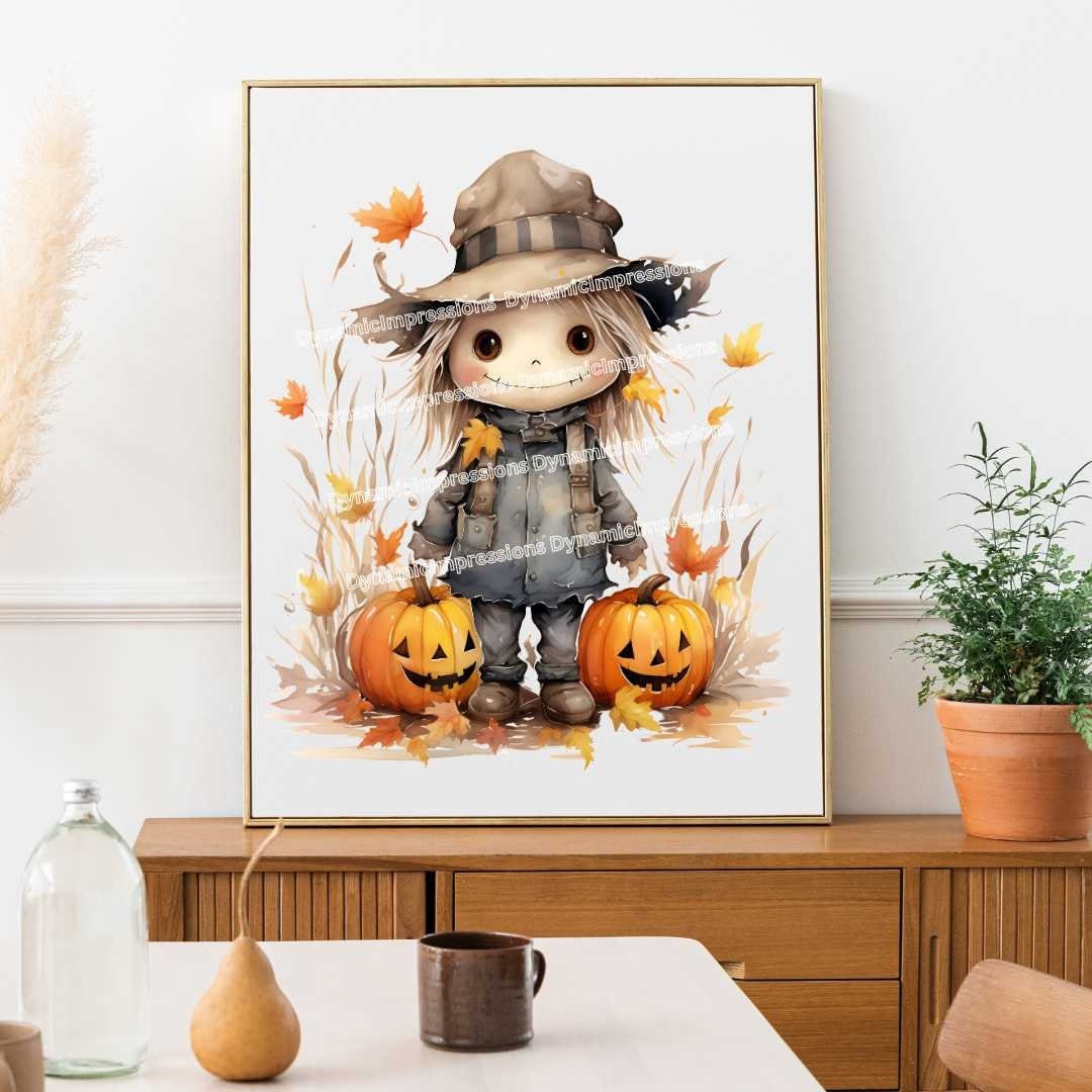 Cute Fall Scarecrow Clipart Pumpkin Autumn Harvest Graphics - Etsy