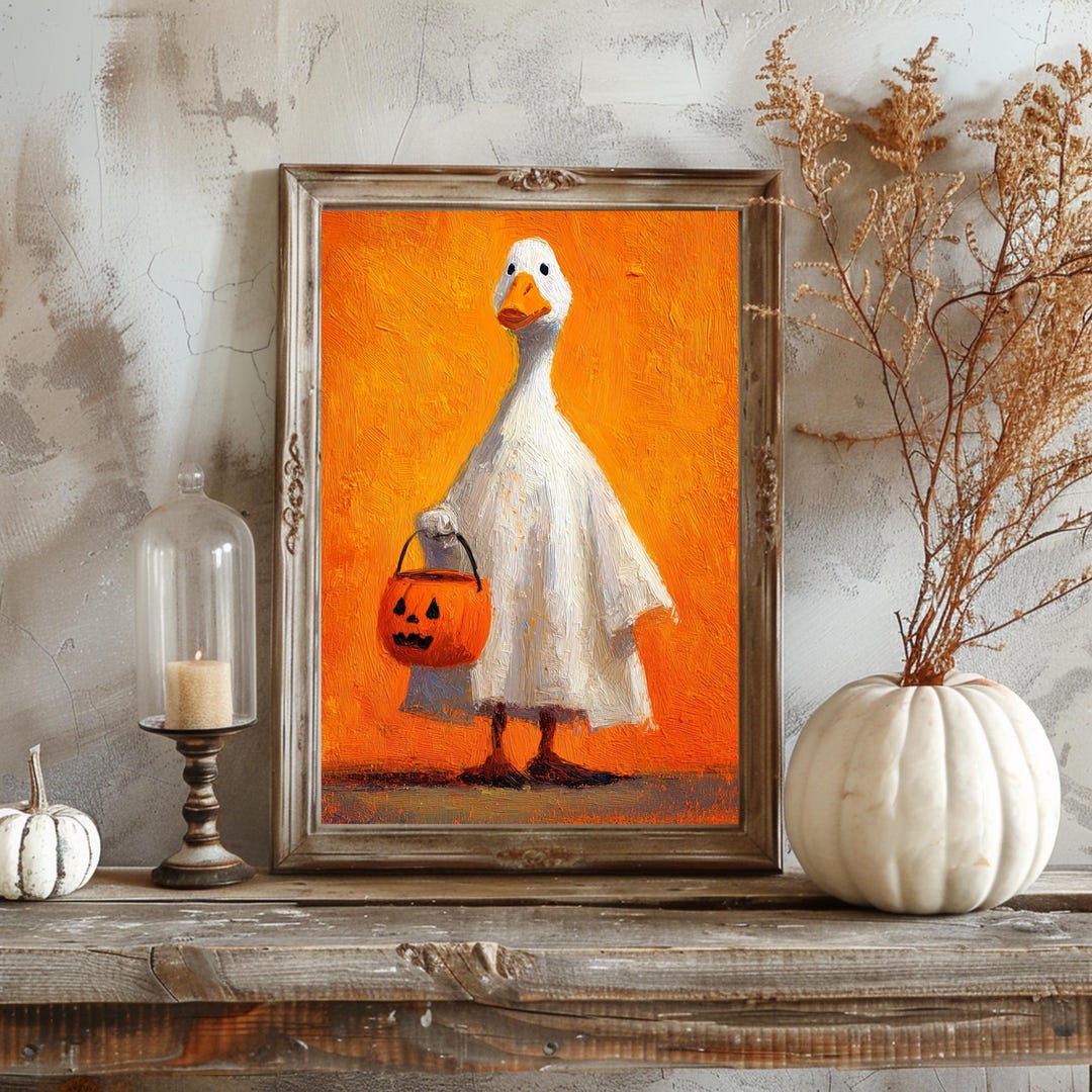 Halloween Poster - Funny Goose Ghost Art Print - Unframed Halloween ...