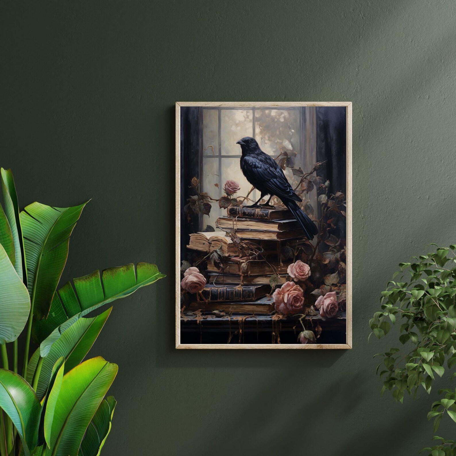 Enchanted Raven and Roses Artwork Vintage Victorian Style Decor Dark ...