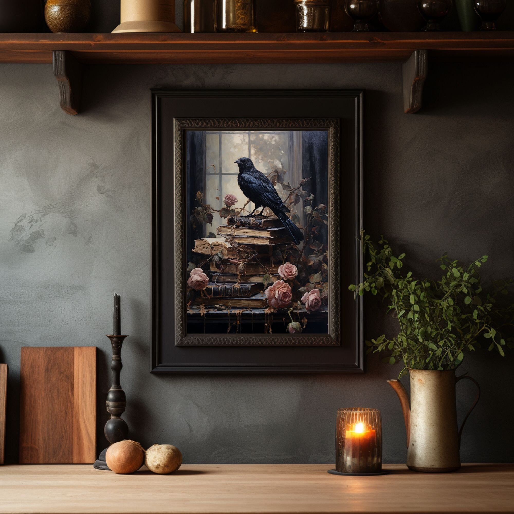 Enchanted Raven and Roses Artwork - Vintage Victorian Style Decor ...