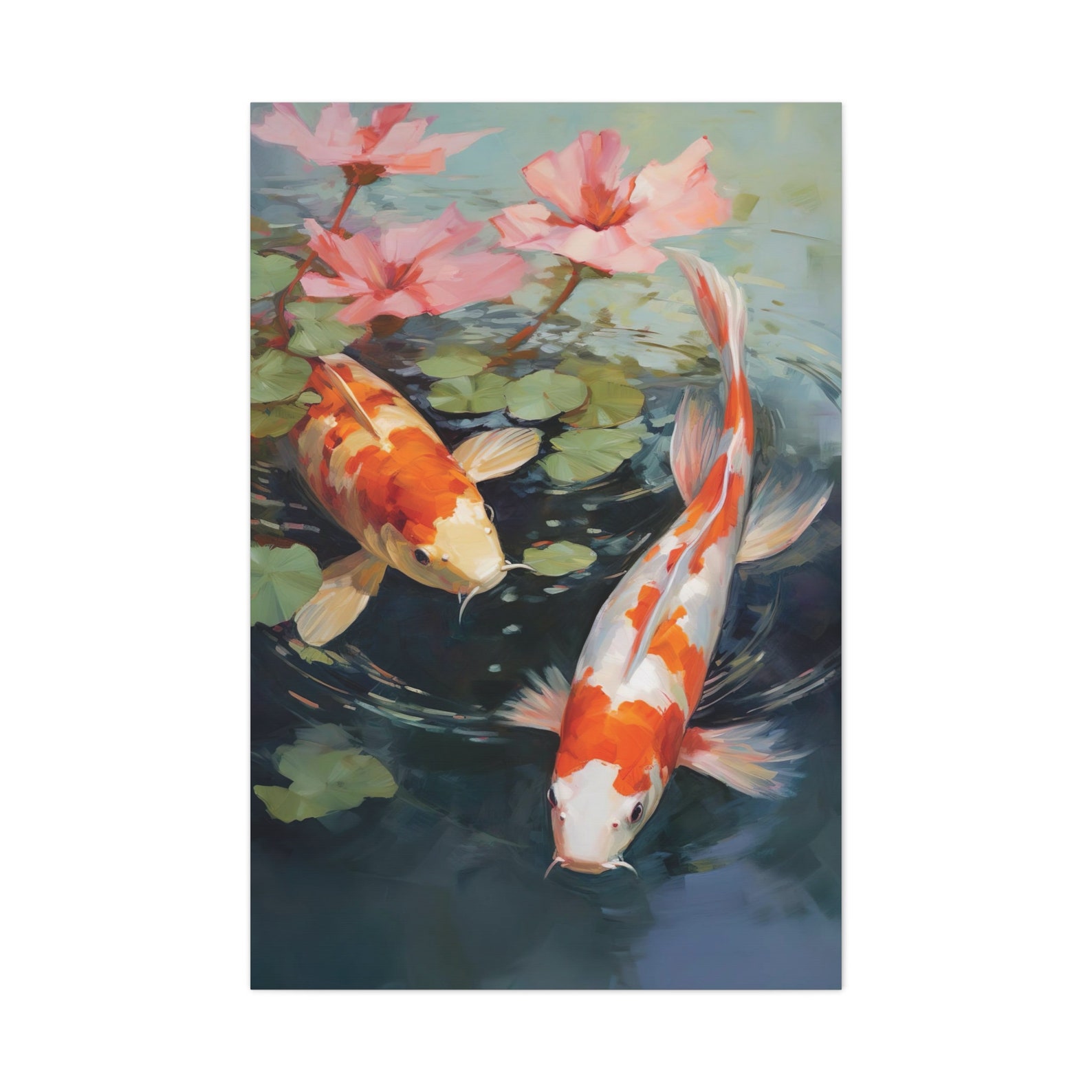 Lucky Koi Fish Lotus Pond Feng Shui Oil Painting Feng Shui Art Koi ...