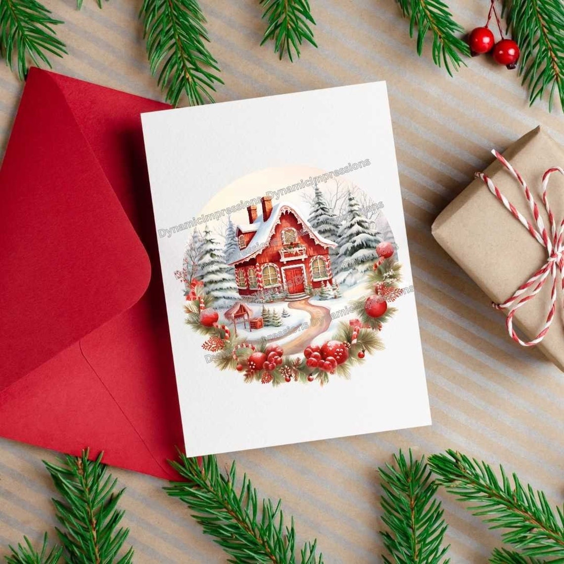 Winter Holiday Merry Christmas Holiday Cottage Scene | Instant Download ...