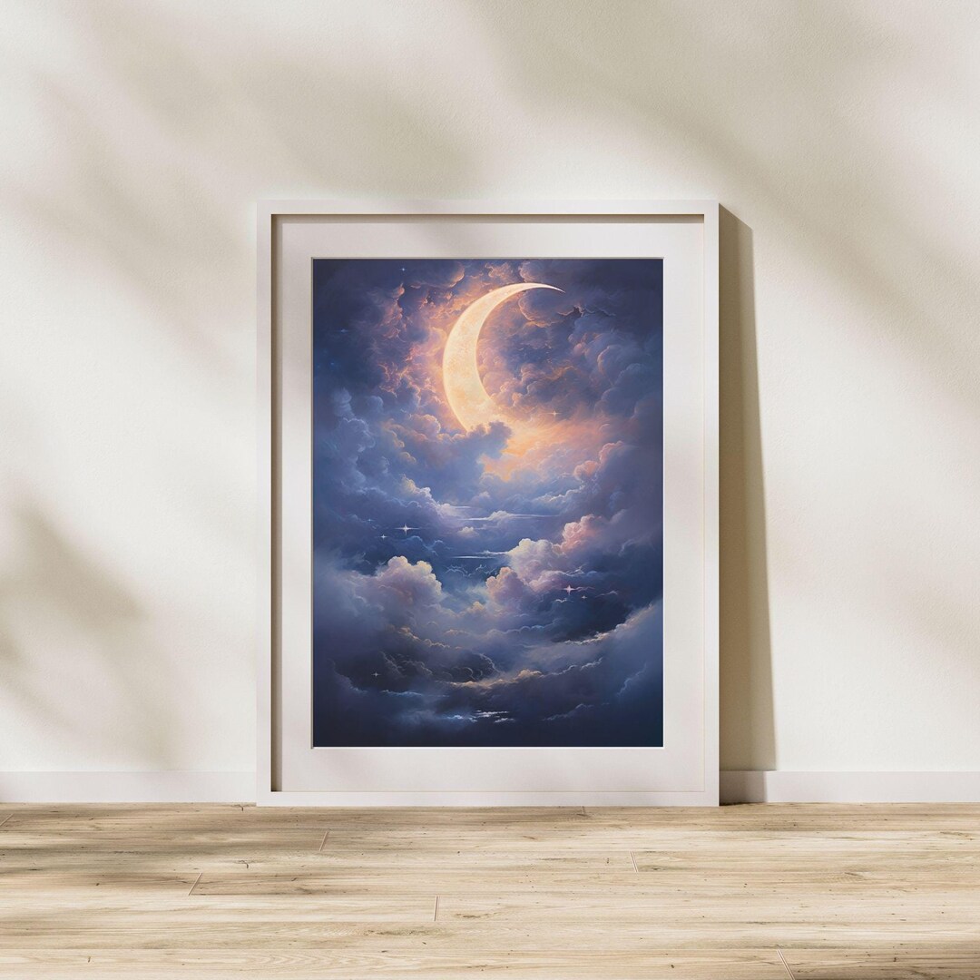 Cloudy Night Sky Crescent Moon Motif JPG - Instant Digital Download - Etsy
