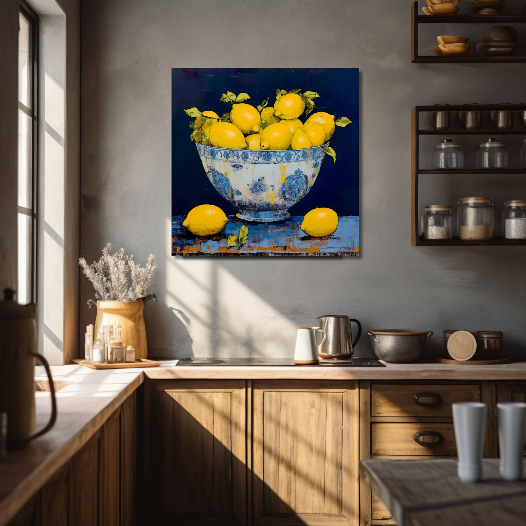 Vintage Rustic Still Life Oil Painting Lemons in a Porcelain Bowl ...