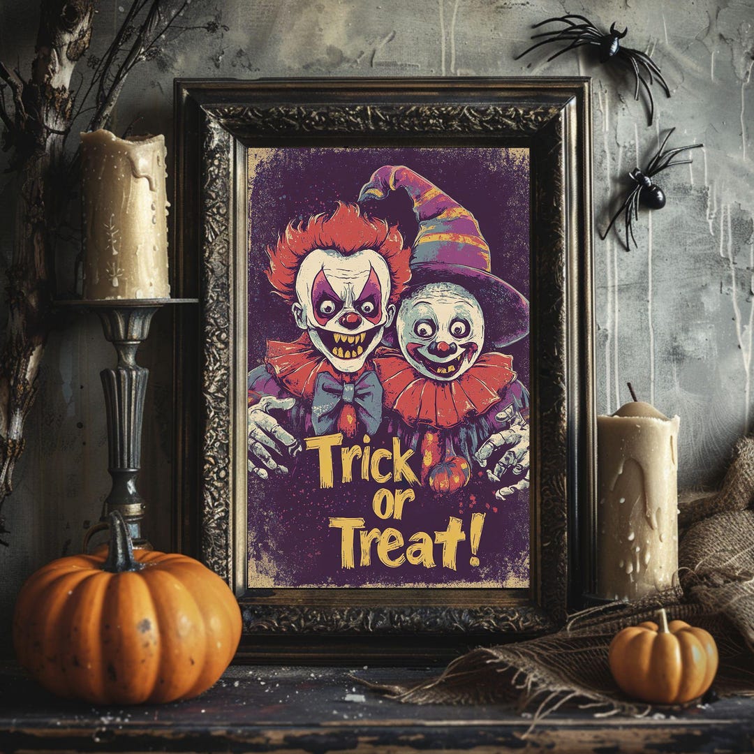 Vintage Halloween Clowns Unframed Poster Print, Matte Poster, Vertical ...