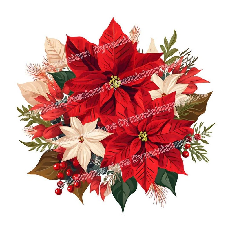 Festive Poinsettia Bouquet Poinsettia PNG Christmas Poinsettias Clipart ...