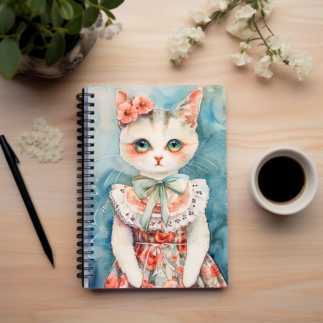 Cute Cat Journal - Floral Notebook Spiral - 118 Page Spiral Notebook ...