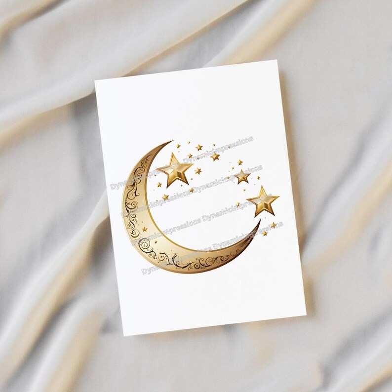 Celestial Clip Art Cosmic Night Sky Graphics Golden Crescent Moon and ...