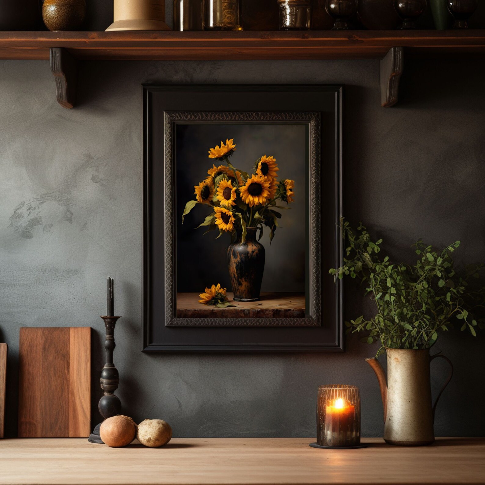 Enchanted Sunflowers Vintage Dark Academia Cottagecore Unframed Premium ...